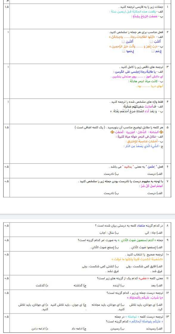 سلام به همه همگی بچه ها فصل ۴ میشه نمونه سوال بفرستین ممنون میشم با جو